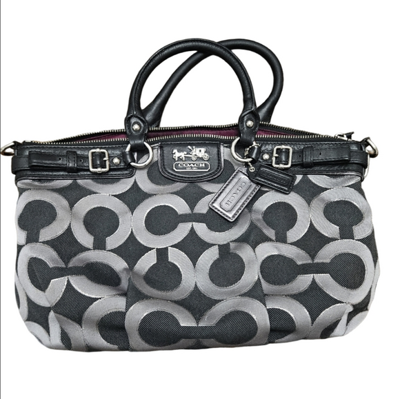 Coach | Bags | Coach Madison Op Art Lurex Satchel Handbag In Black And ...